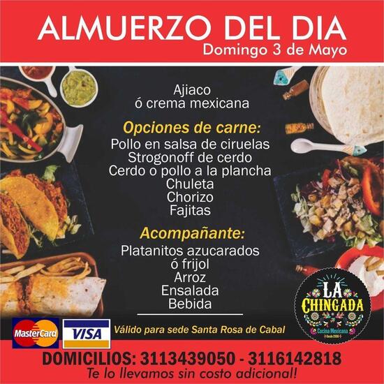 Menu at La Chingada Cocina Mexicana restaurant, Santa Rosa de Cabal