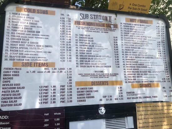Menu at Sub Station II restaurant, Greensboro