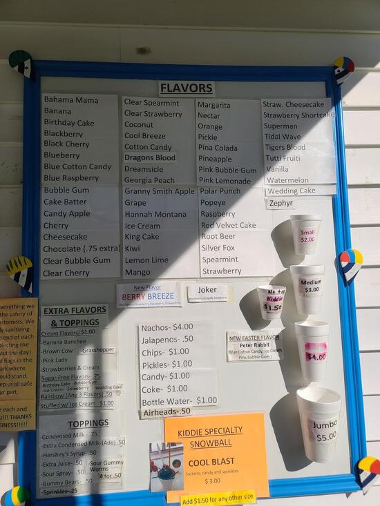 Menu at Cool Breeze Snowballs desserts, Prairieville