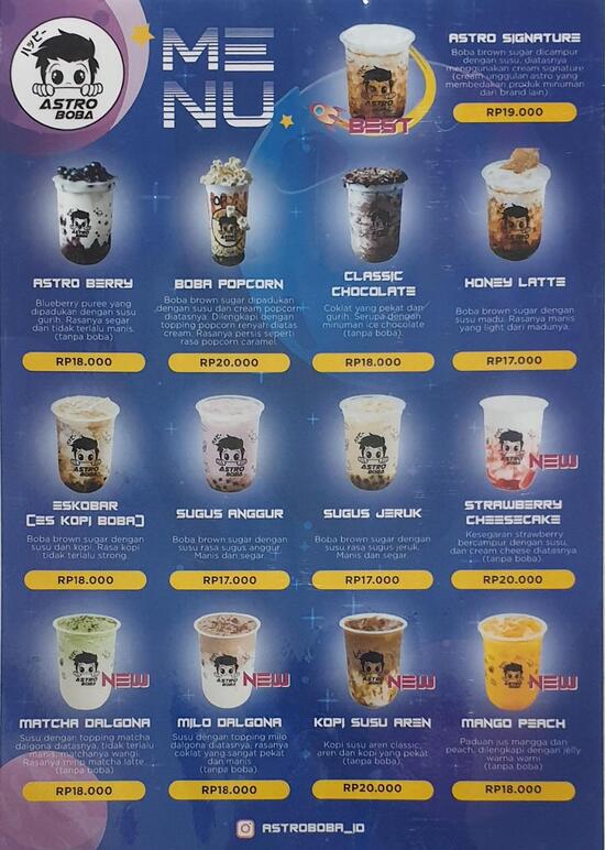 Menu at Astro Boba Gading Serpong cafe, Tangerang