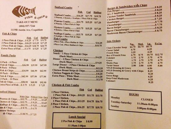 Menu at Austin Fish & Chips, Coquitlam