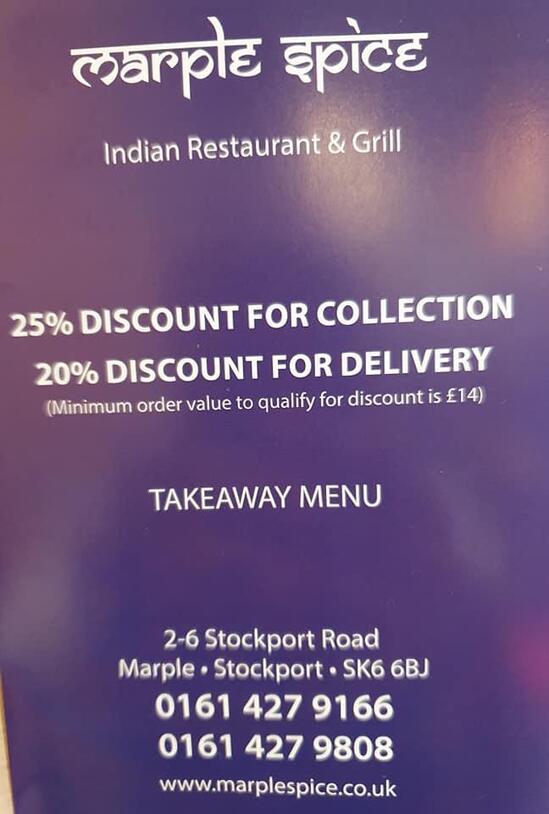 Menu at Original Marple Spice, Stockport restaurant, Marple