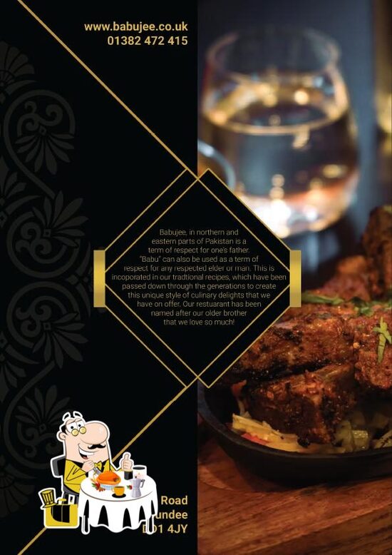 Menu at Babujee Tawa & Balti Restaurant, Dundee