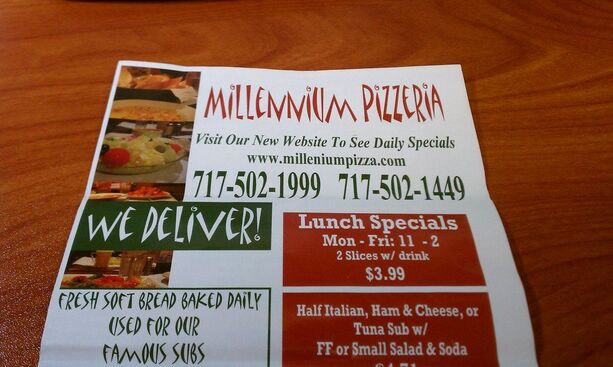 Menu at Millennium Pizza pizzeria, Dillsburg