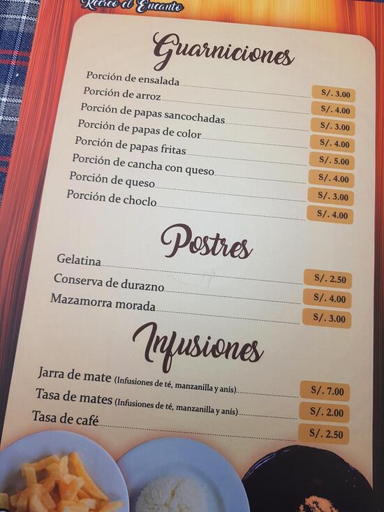 Menu at El Encanto II restaurant, Quichuay
