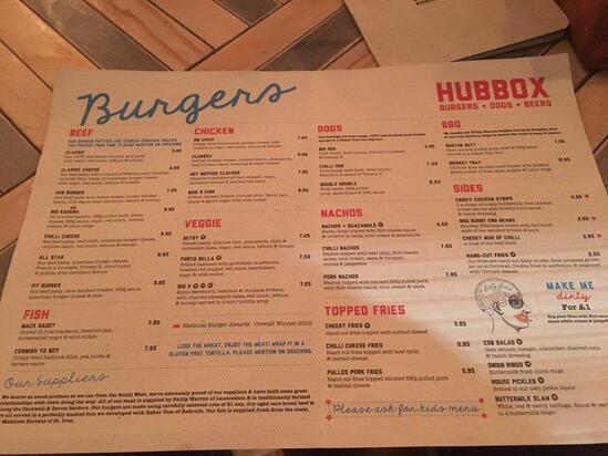Menu at Hub Box RWY Plymouth cafe, Plymouth
