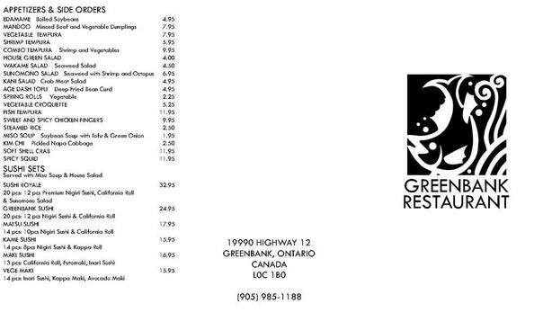 Menu at Greenbank restaurant has been closed as of September 25., Port ...