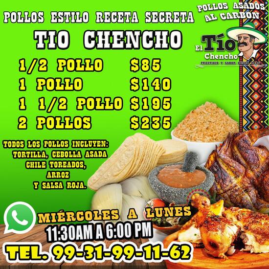 Menu at Pollos el Tío Chencho restaurant, Villahermosa