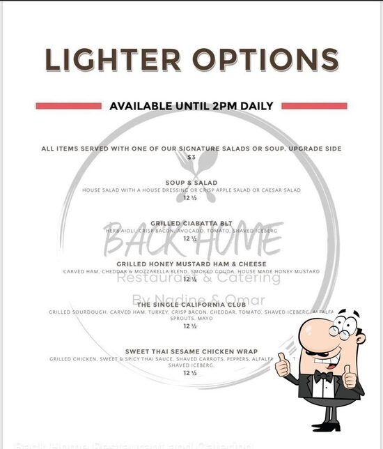 Menu at Back Home Restaurant & Catering, Avonlea