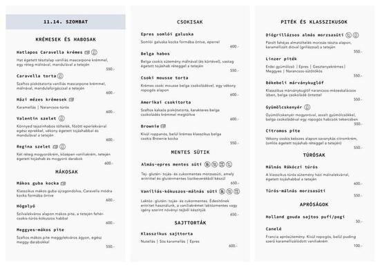 Menu at Caravella Café cafe, Gödöllő