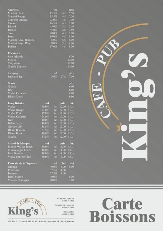 Menu at King's, Renens