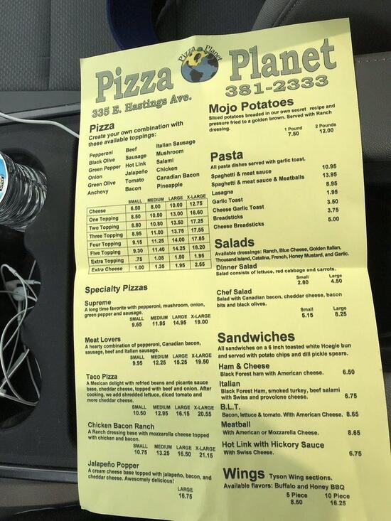 Menu at Pizza Planet pizzeria, Amarillo, 335 E Hastings Ave