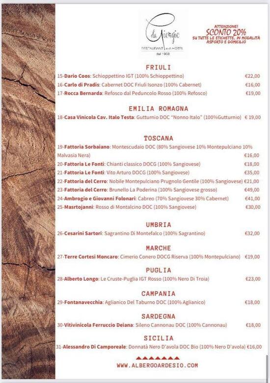 Menu da Da Giorgio - Hotel e atelier ristorante, Ardesio
