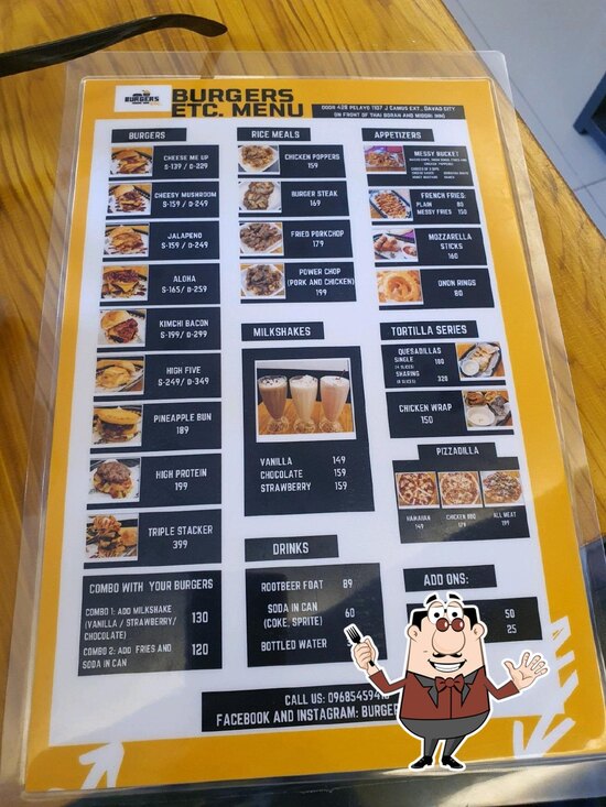 Menu at Burgers etc. restaurant, Davao City