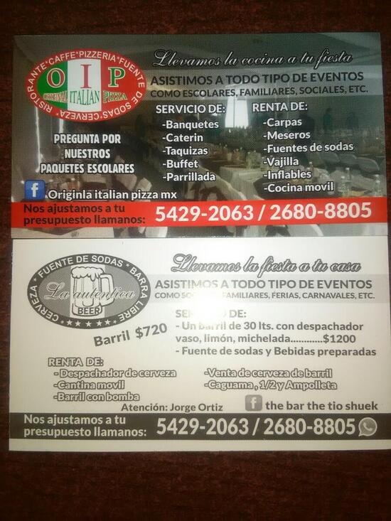 Menu at OIP Pizza restaurant, Mexico