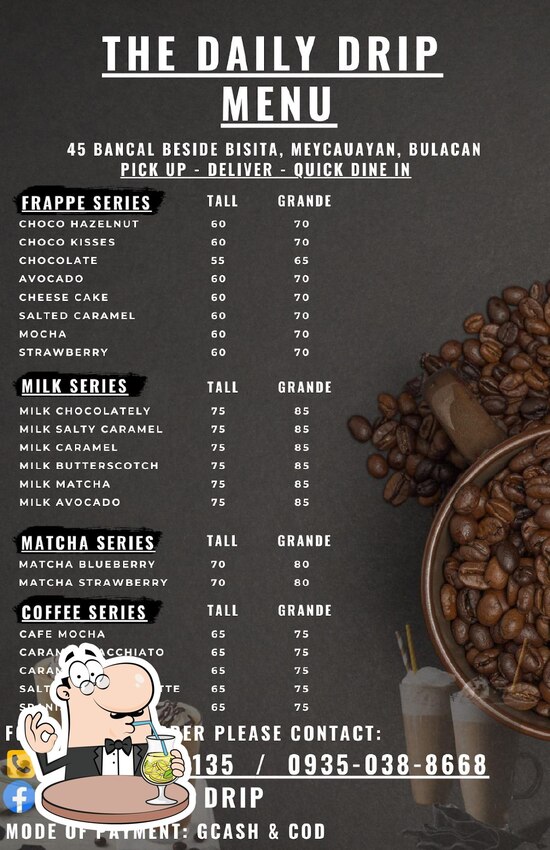 Menu at The Daily Drip Silog & Drinks cafe, Meycauayan