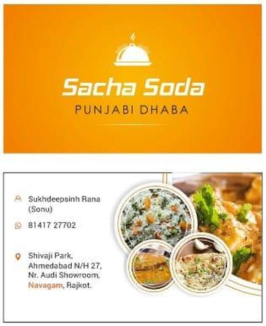 Menu at Sacha Sauda Punjabi Dhaba, Rajkot, National Highway 8B