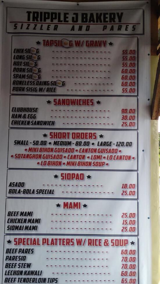Carta de Triple J Bakery, Malolos, RRV4+3Q7