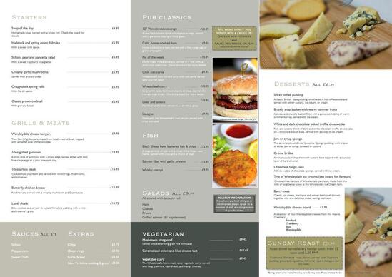 Menu at The Wheatsheaf Inn pub & bar, Aysgarth, Main Street