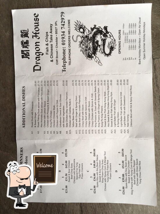 Dragon House, Cheddar - Restaurant menu, prices and reviews