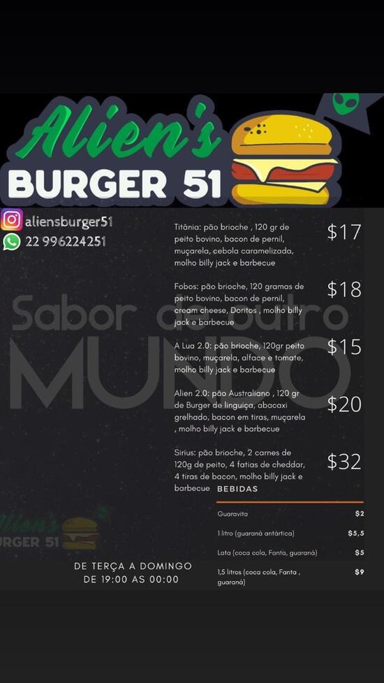 Menu em Alien 51 Burger restaurante, Campos dos Goytacazes