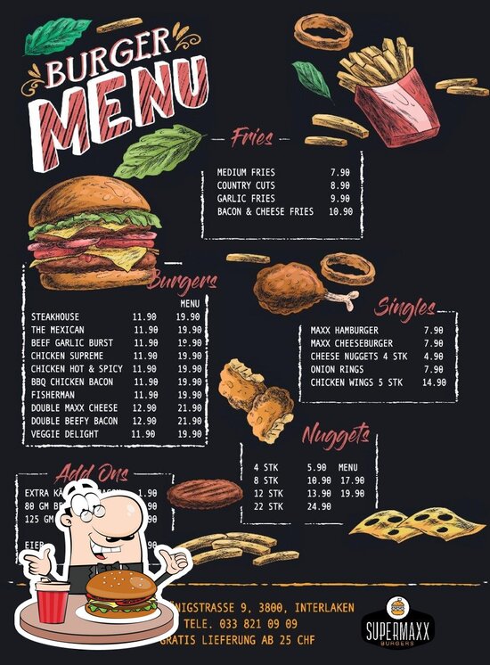 Menu at SUPERMAXX BURGER CAFE, Interlaken