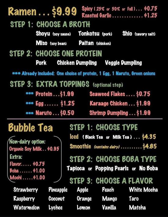 Menu at Kang's Boba House restaurant, Cleveland