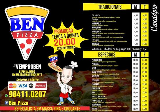 Menu at Ben Pizza Delivery pizzeria, Fortaleza
