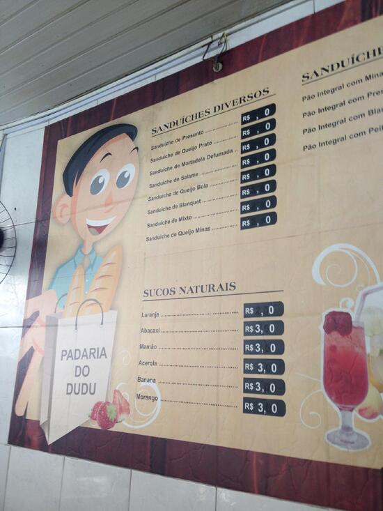 Menu at Padaria do Dudu, Rio de Janeiro, Rua do Resende