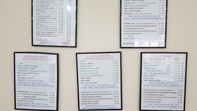 Menu at Coffee Break cafe, Oldbury
