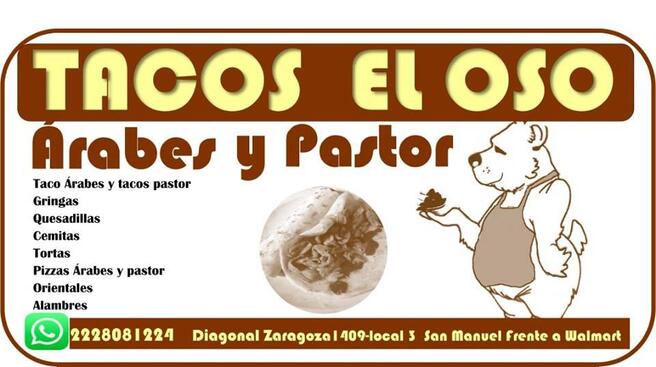 Menu at Tacos El Oso restaurant, Puebla City