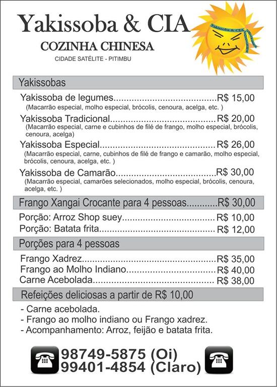 Menu at Yakissoba & Cia restaurant, Natal, Rua dos Tangarás