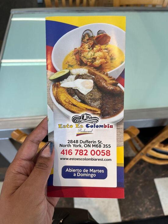 Menu at Esto es Colombia restaurant, Toronto