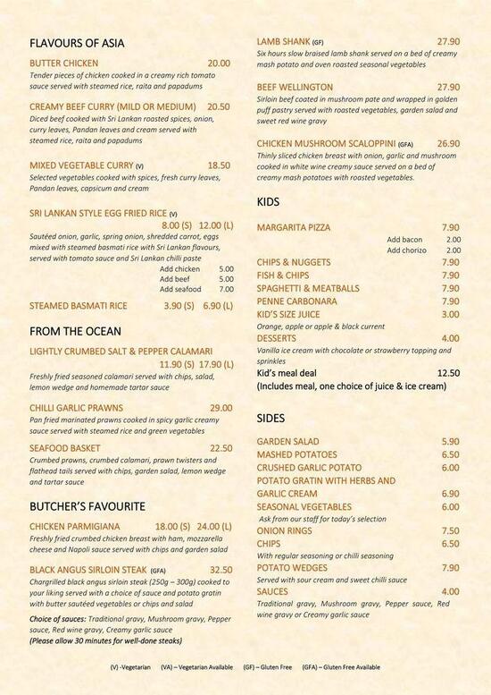 Menu at Natalie's Restaurant, Mitcham