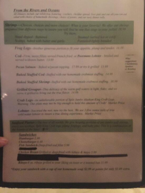 Menu at Pine Tree Supper Club, USA
