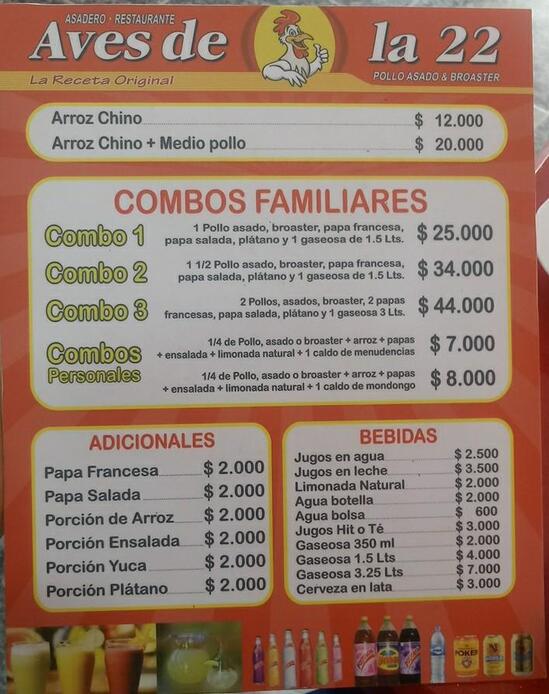 Menu at Restaurante Y Asadero Aves De La 22, Florencia