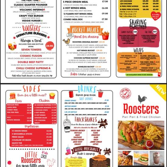 Menu at Roosters restaurant, Ballymena
