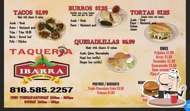 Menu at Taqueria Ibarra, Kansas City
