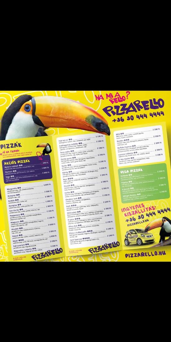 Menu at Pizzarello restaurant, Budapest, Etele út 57