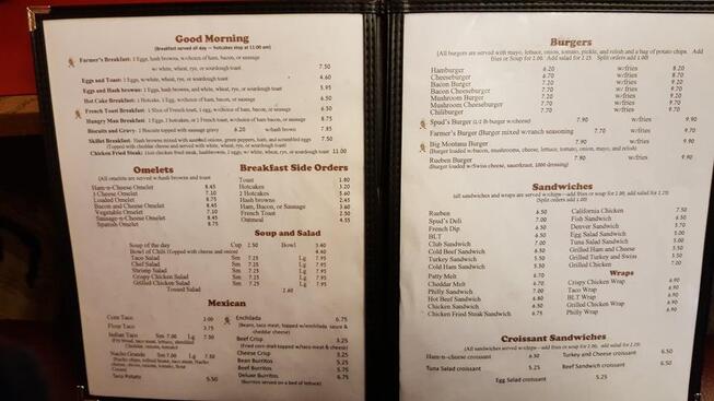 Menu at Spud's Cafe, Chester