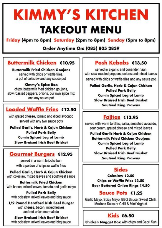 Menu at Kimmy’s Coffeehouse & Eatery cafe, Dungarvan