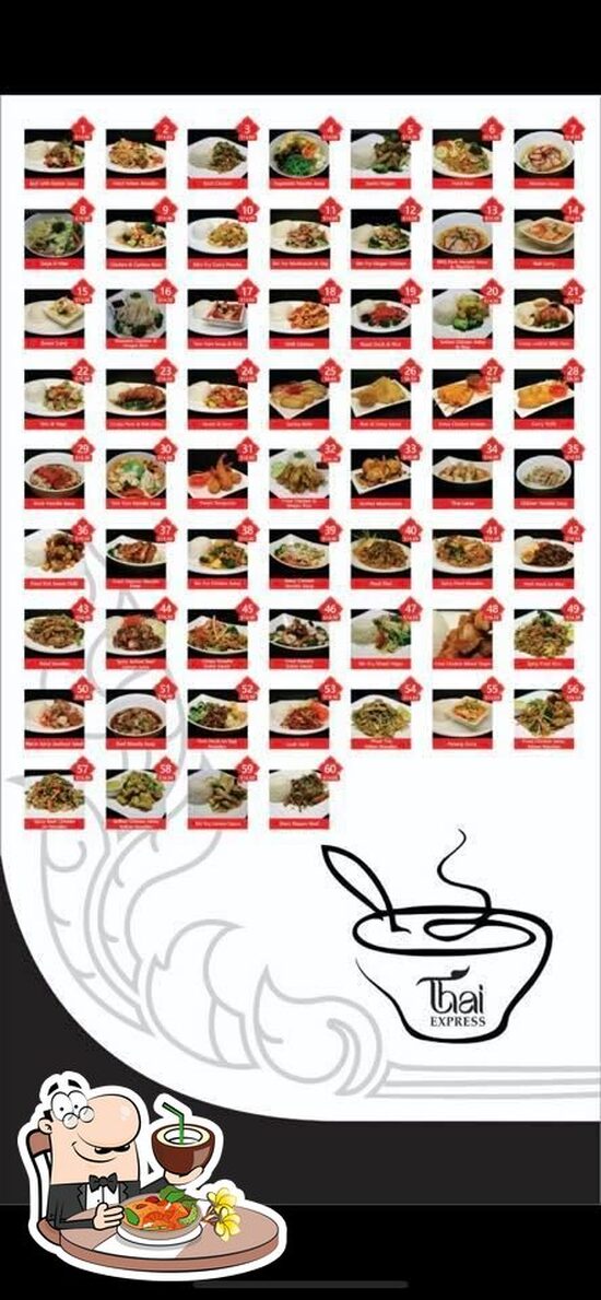 Menu at Thai Express Whanganui restaurant, Whanganui