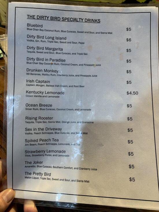 Menu at The Dirty Bird Bar and Grill, Carthage