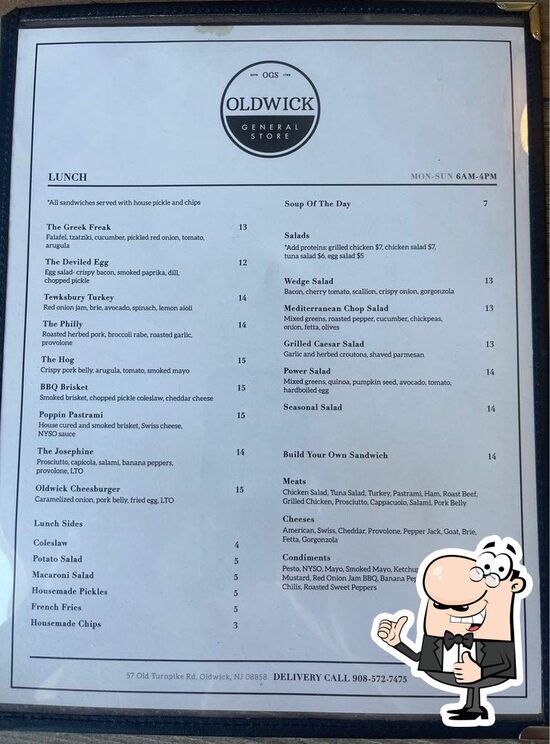 Menu at Oldwick General Store restaurant, Tewksbury, 57 Main Street