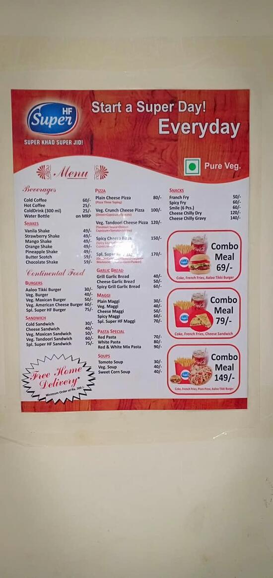 Menu at Super HF Ladwa, Ladwa