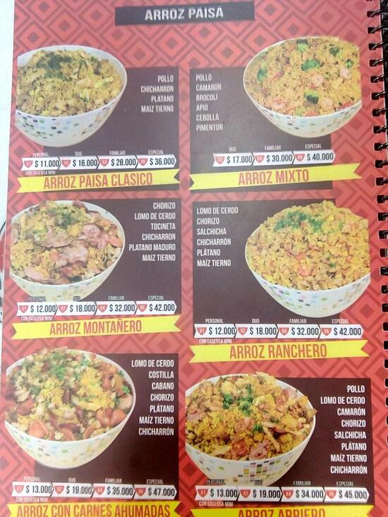 Menu at Arroz Paisa EL ARRIERO restaurant, Soacha