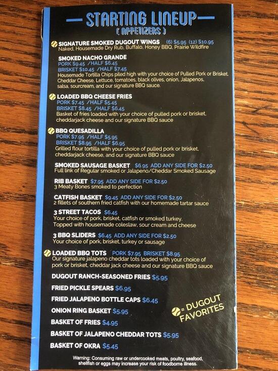 Menu at Dugout Bar & Grill, Greeley