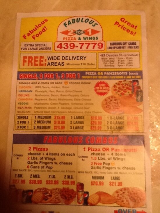 Menu at Fabulous 2 for 1 Pizza & Wings pizzeria, London