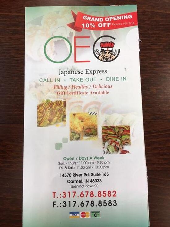 Carta del restaurante Nara Hibachi Express, Carmel