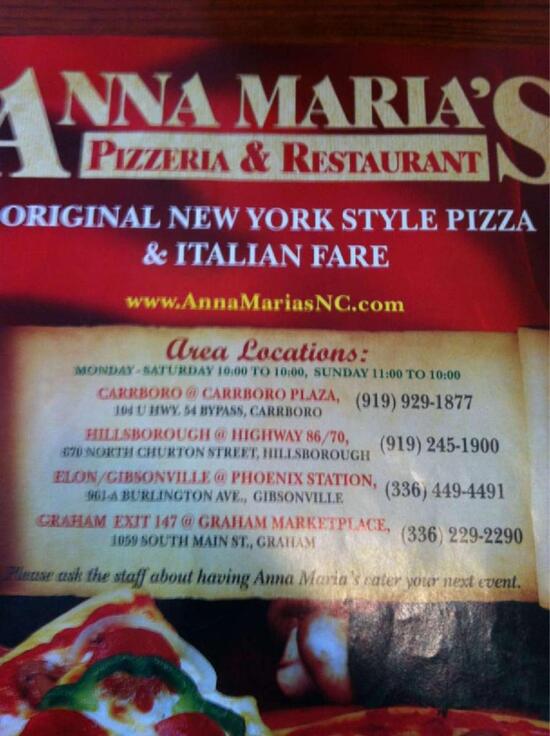 Menu at Anna Maria's Pizzeria, Graham, S Main St